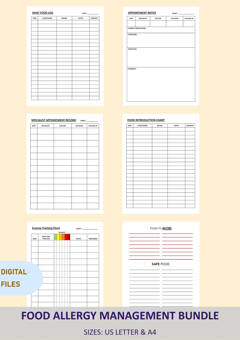 Food Allergy and Intolerance Journal Printable Bundle Food Allergies ...