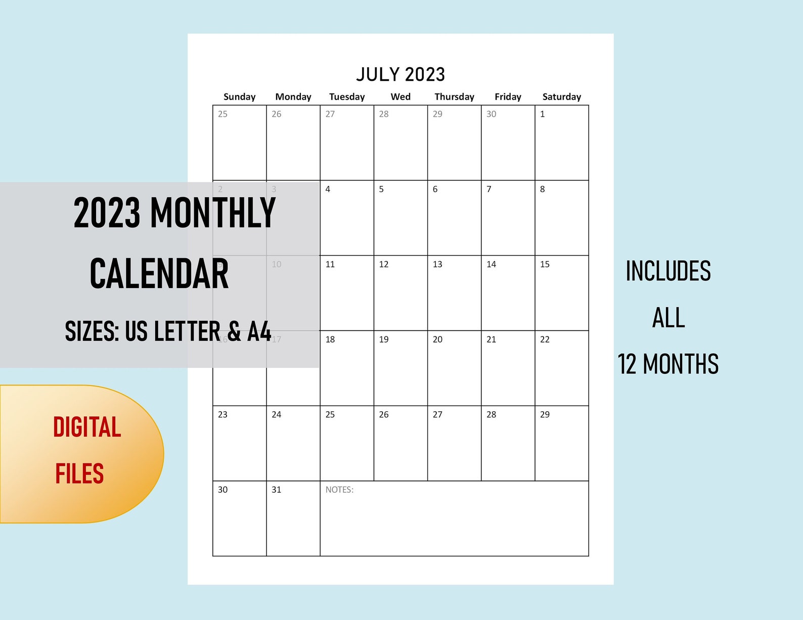 Printable 2023 Monthly Calendar Portrait Orientation, Simple Blank ...