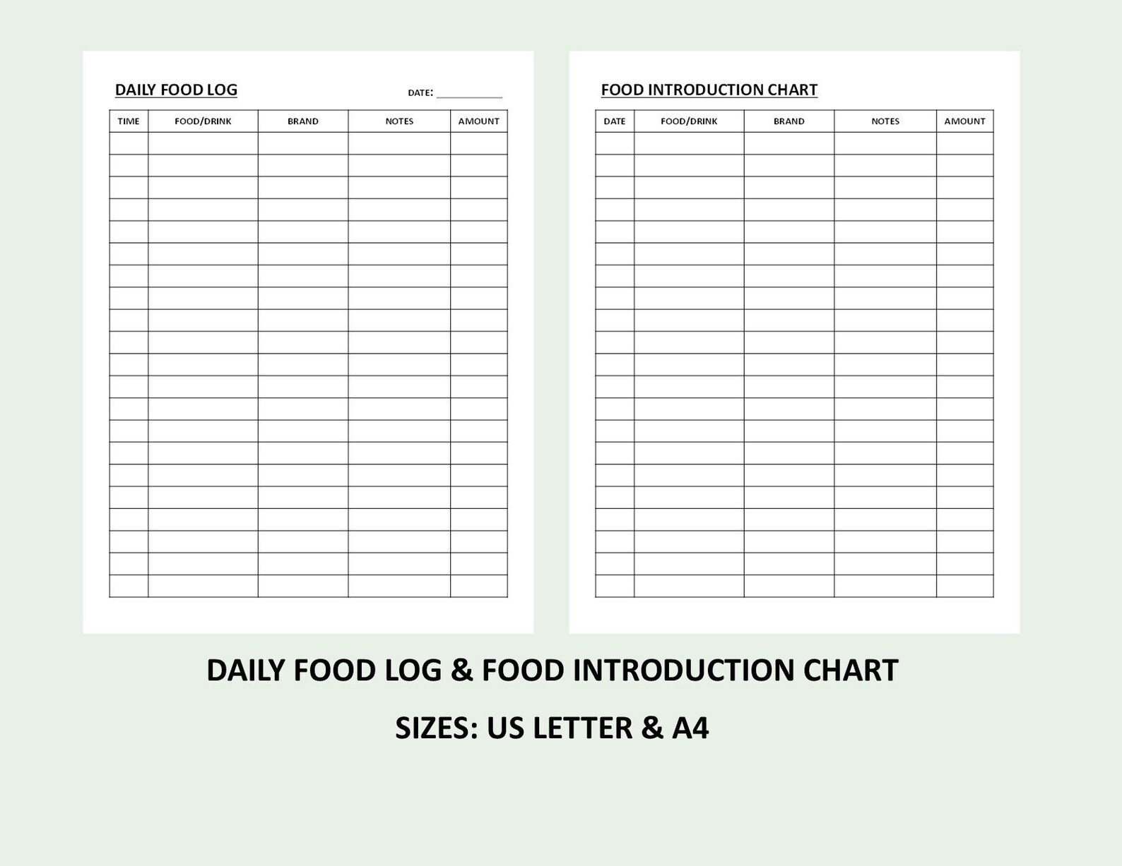 Daily Food Log and Food Introduction Chart With Space for | Etsy