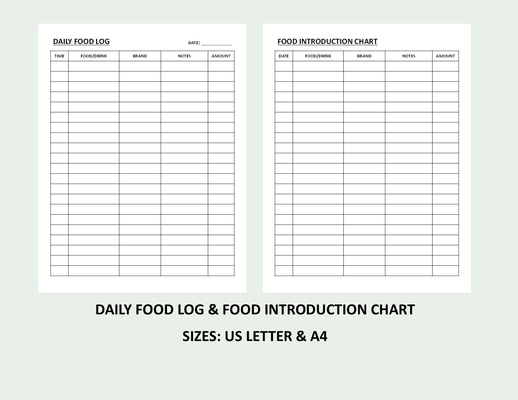 Daily Food Log and Food Introduction Chart With Space for | Etsy