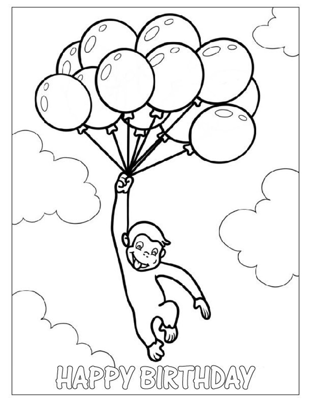 Curious George Birthday Party Coloring Page - Etsy