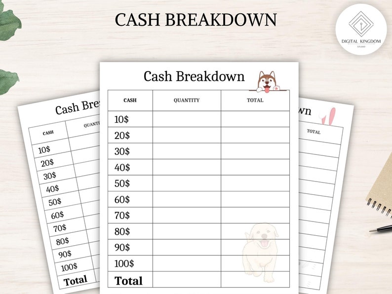 Cash Breakdown Sheet Printable Spending Tracker Cash - Etsy