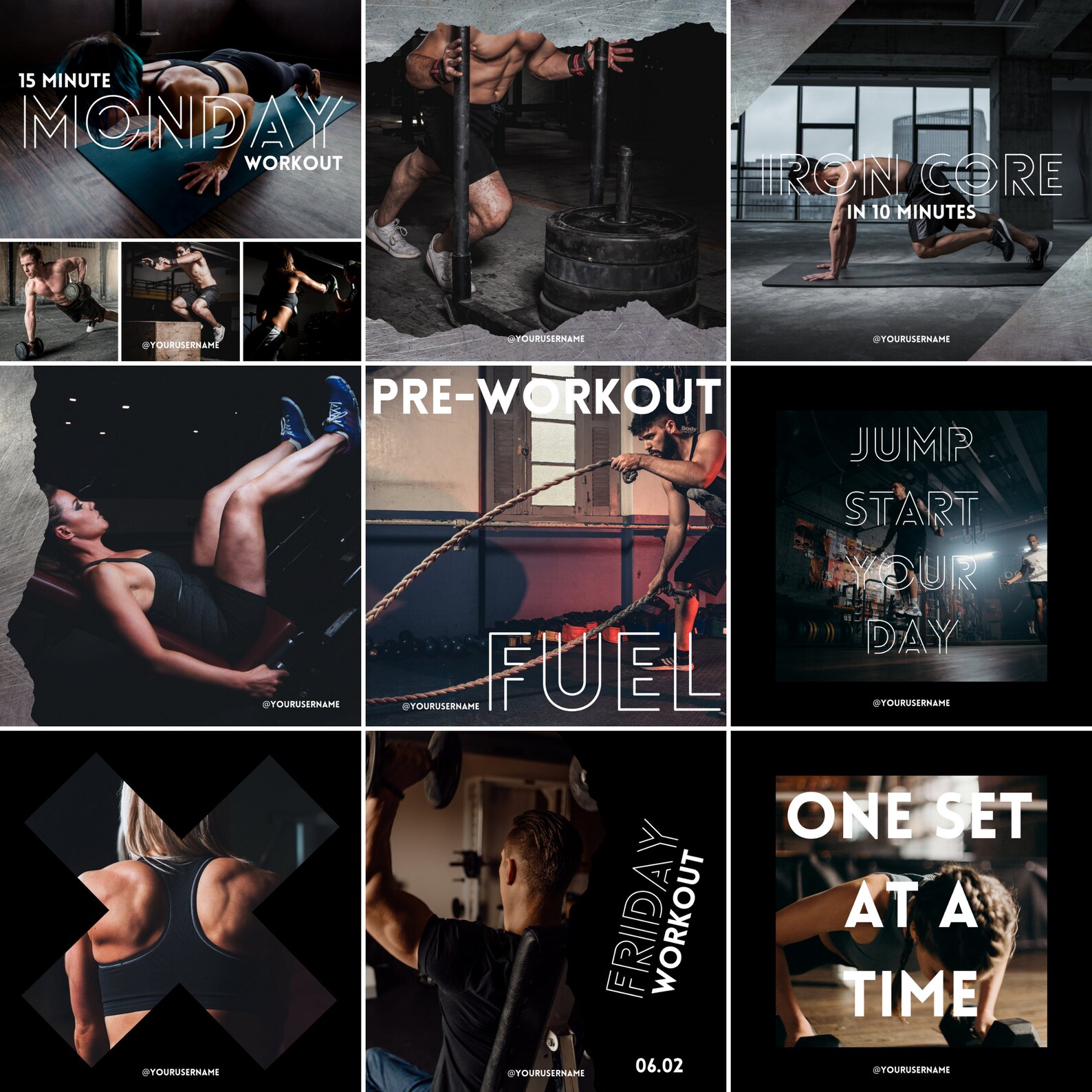 FITNESS INSTAGRAM TEMPLATE | Workout, Gym, Fitness, Modern Digital ...
