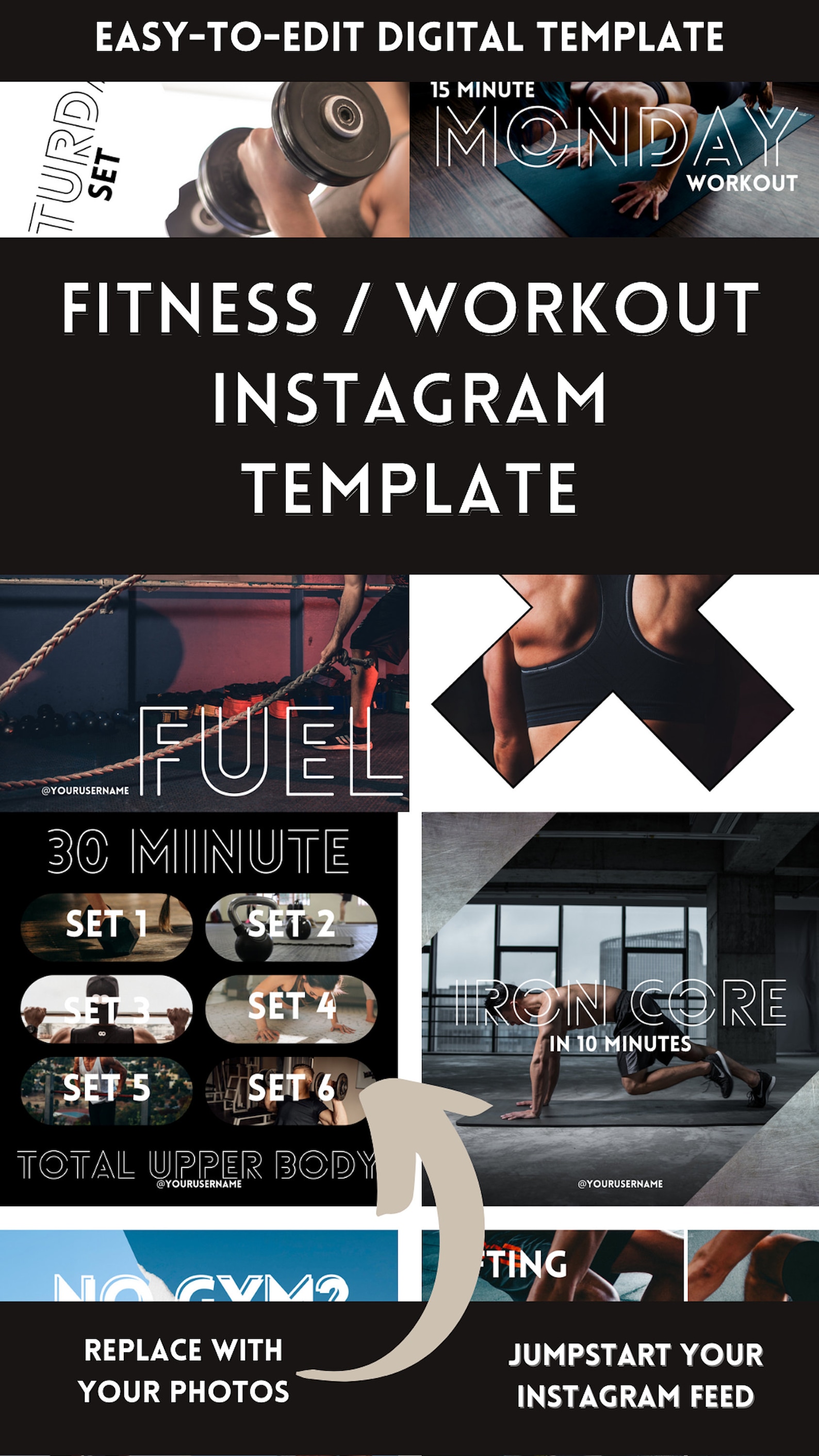 FITNESS INSTAGRAM TEMPLATE | Workout, Gym, Fitness, Modern Digital ...