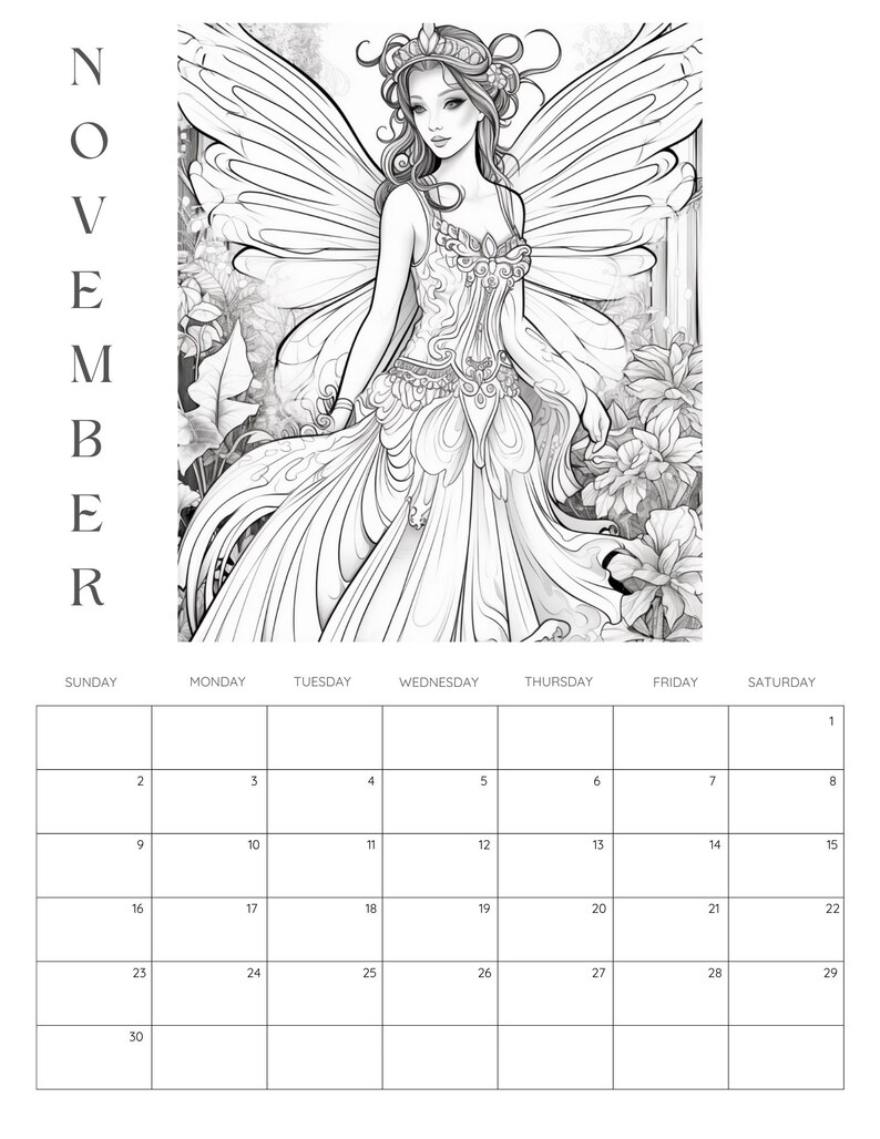 2025 Coloring Calendar Fairies - Etsy