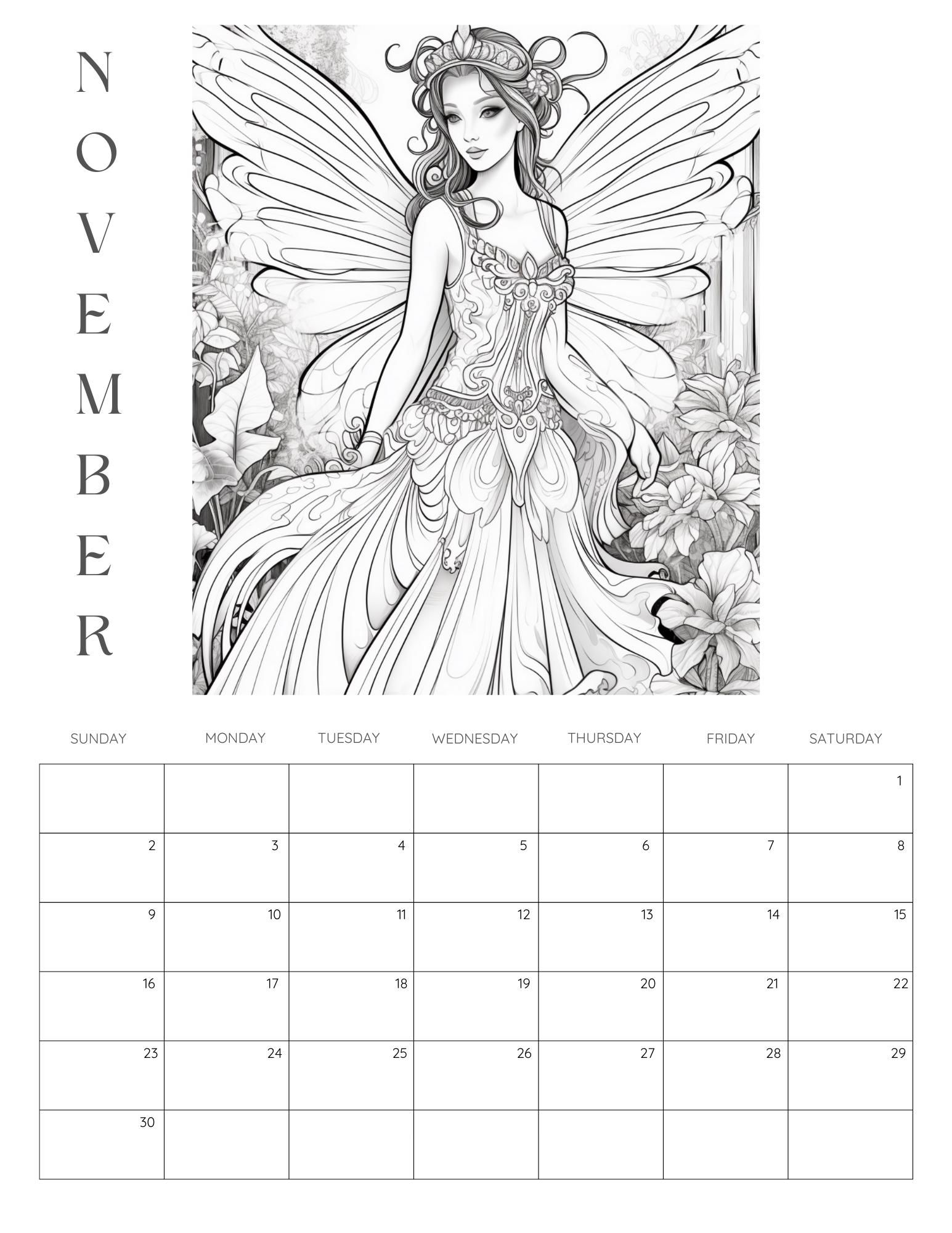 2025 Coloring Calendar - Fairies - Etsy