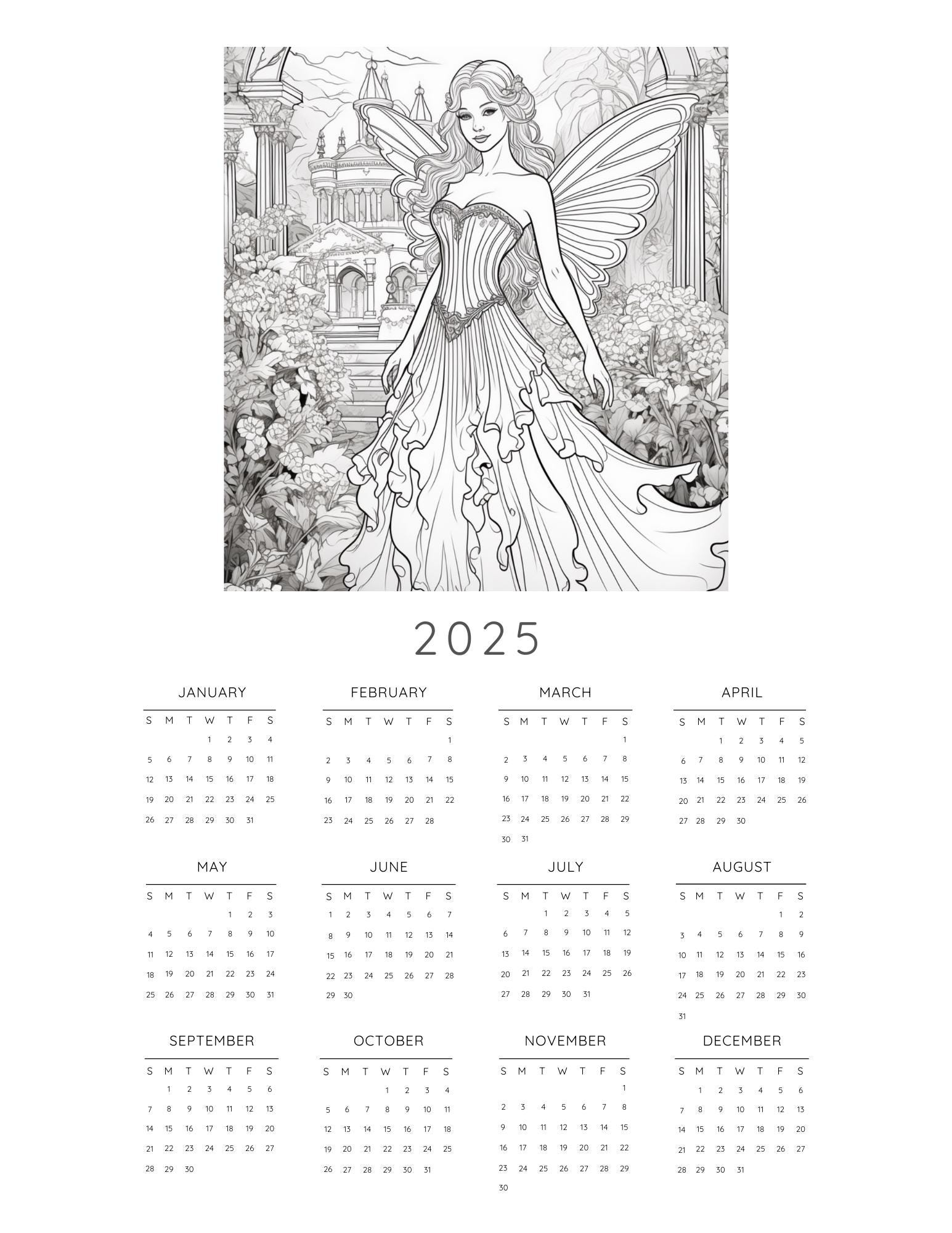 2025 Coloring Calendar - Fairies - Etsy