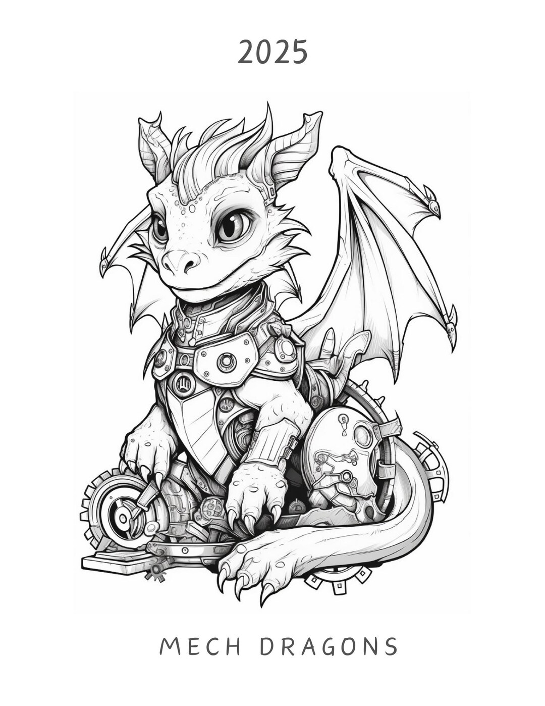 2025 Mech Dragons Coloring Calendar - Etsy