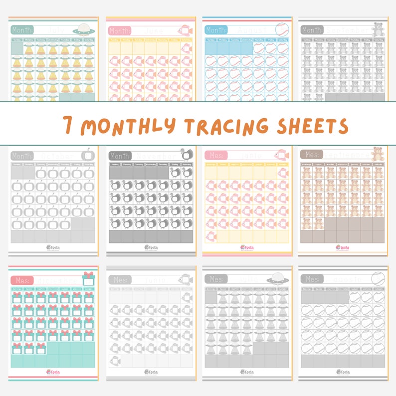 Jun-dec 2024 Themed Calendar, Tracing Hands on Activity, Spanish ...