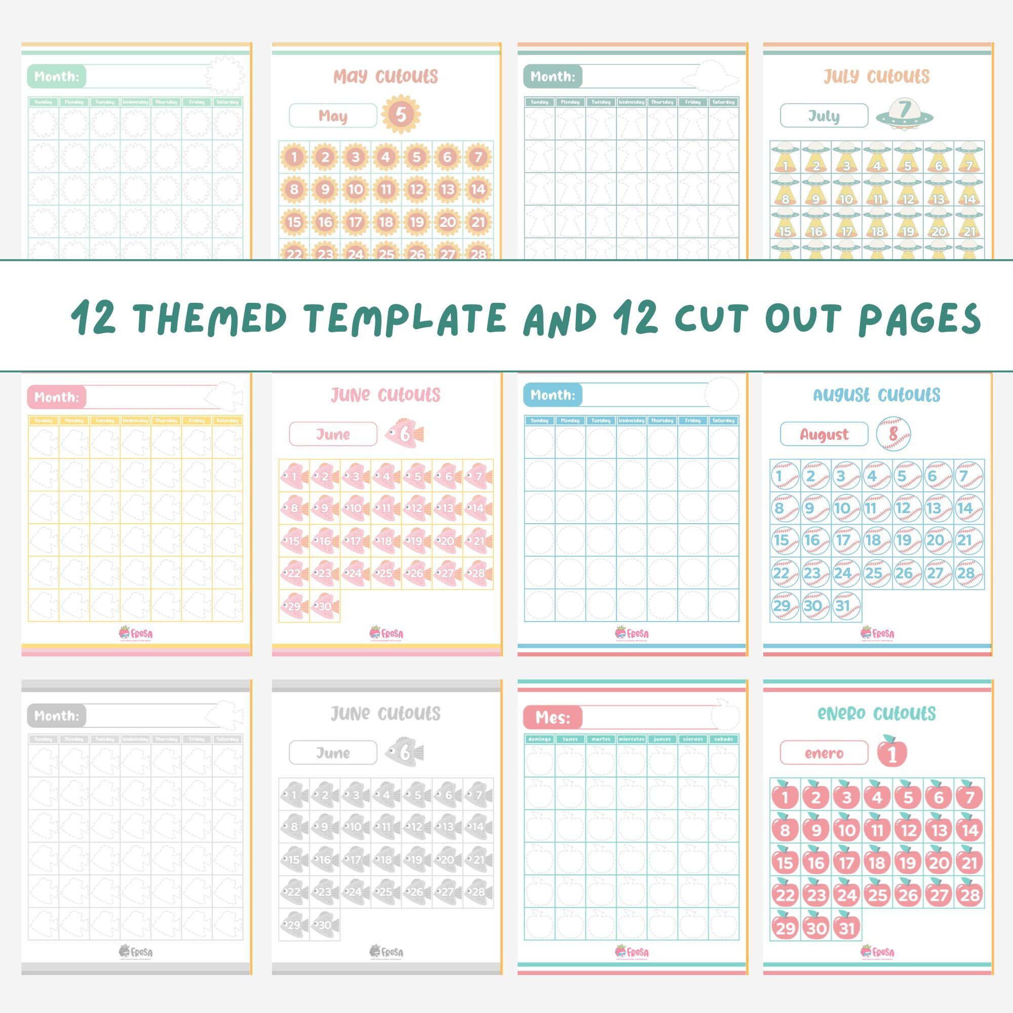 2024 Themed Calendar, Cut and Paste Hands on Activity, Spanish Calendar ...