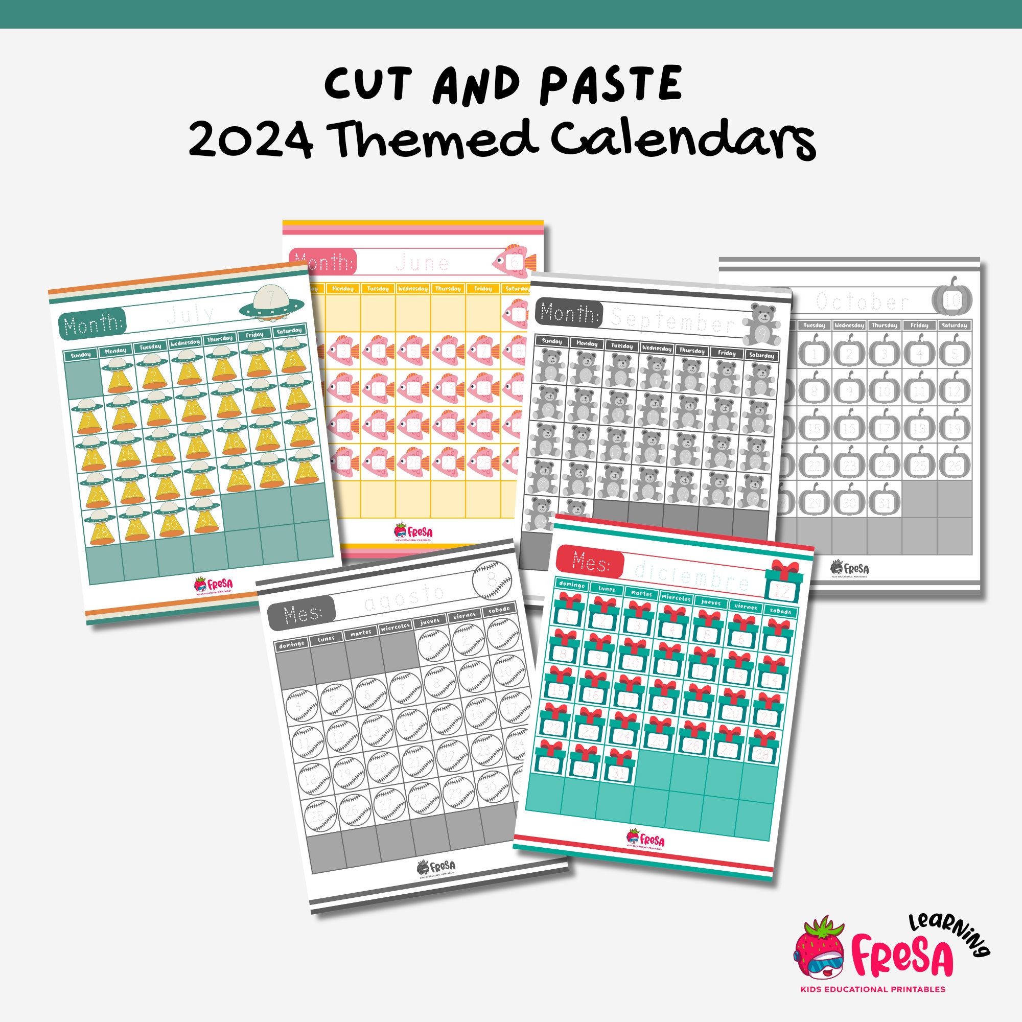 Jun-dec 2024 Themed Calendar, Tracing Hands on Activity, Spanish ...