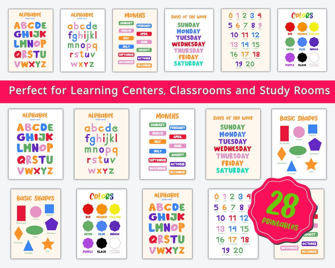 Classroom Printable Posters Colors Numbers Alphabet Days of the Week ...