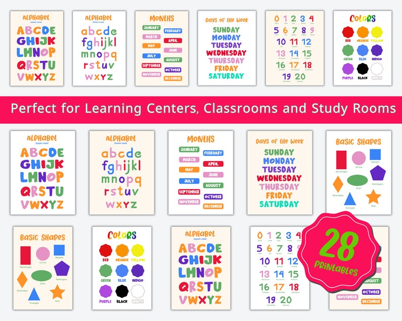 Classroom Printable Posters Colors Numbers Alphabet Days of the Week ...