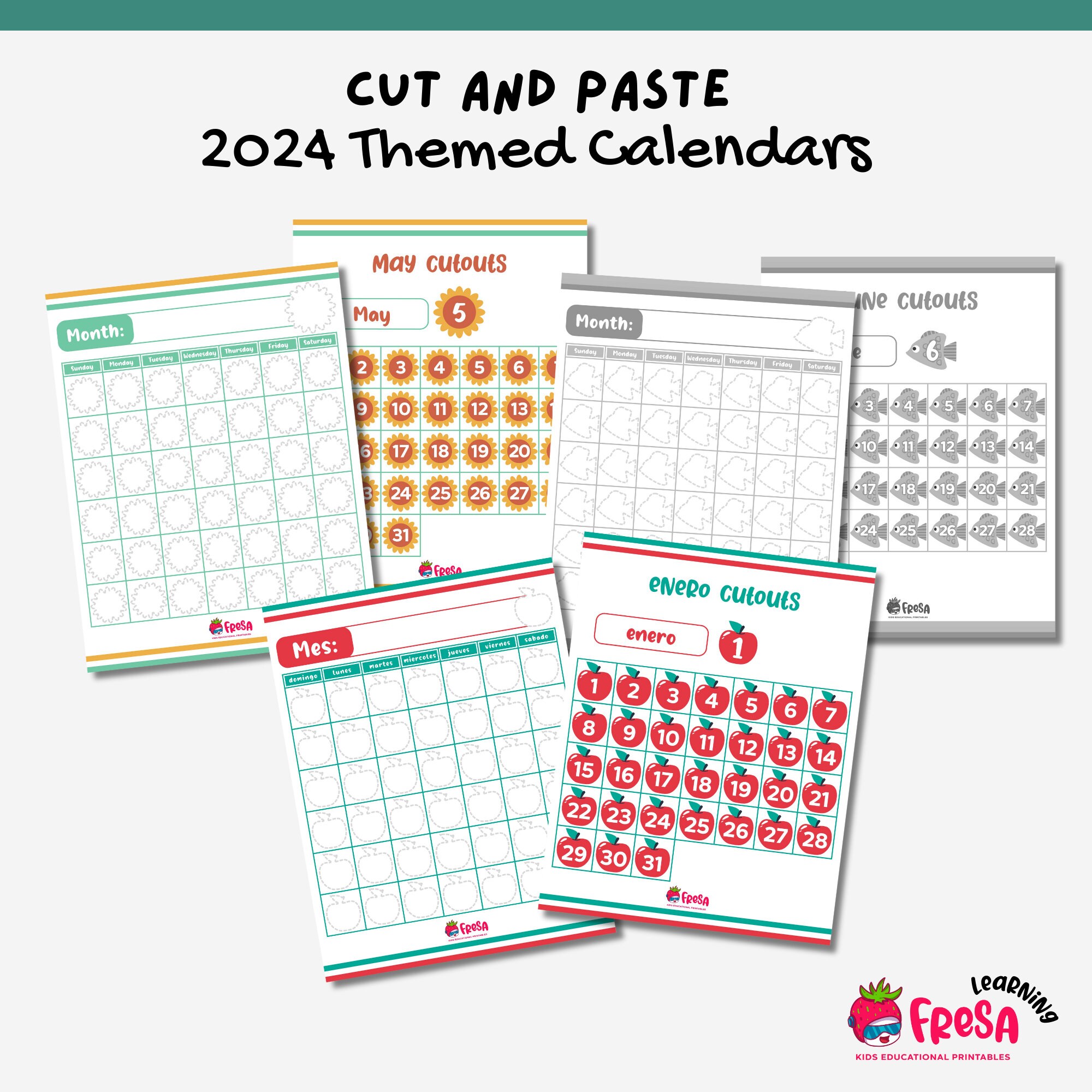 2024 Themed Calendar, Cut and Paste Hands on Activity, Spanish Calendar ...