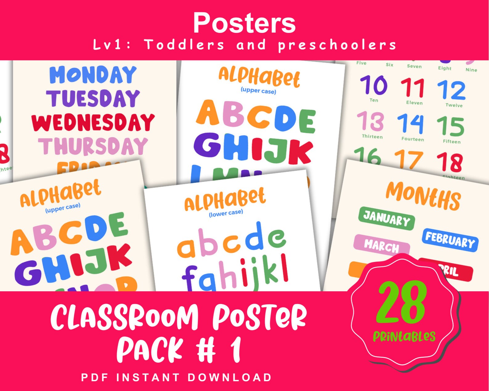 Classroom Printable Posters Colors Numbers Alphabet Days of the Week ...