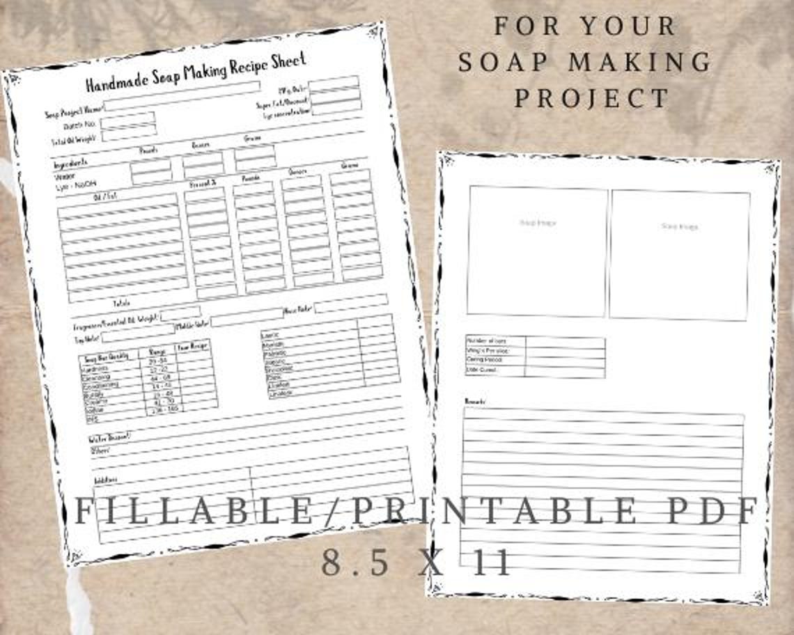 Printable Soap Recipe Sheet: Fillable Template (8.5 X 11) (digital ...