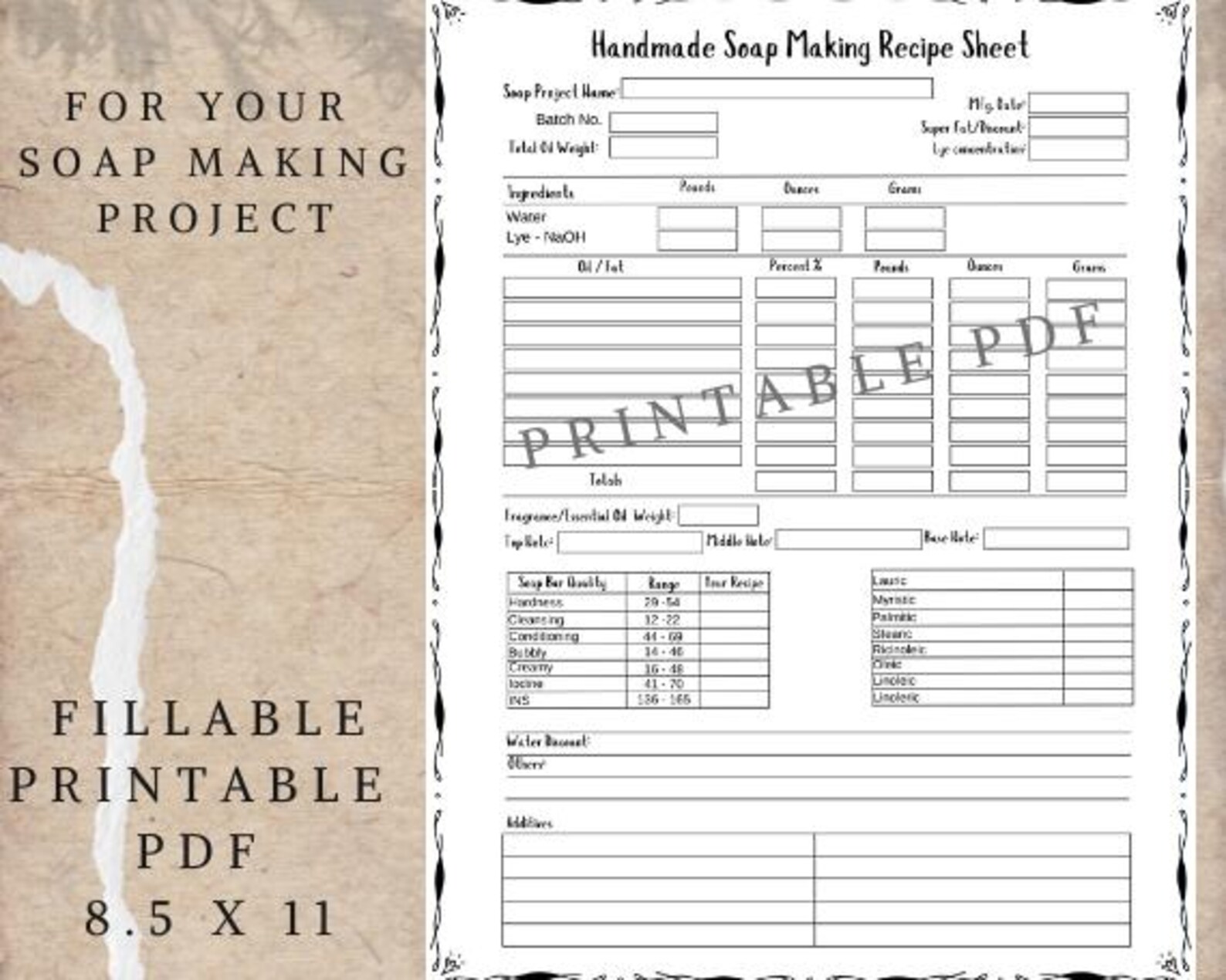 Fillable Printable Blank Soap Recipe Sheet/soap Making Recipe Planner ...