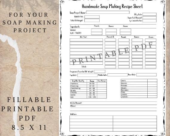 Fillable Printable Blank Soap Recipe Sheet/soap Making Recipe Planner ...