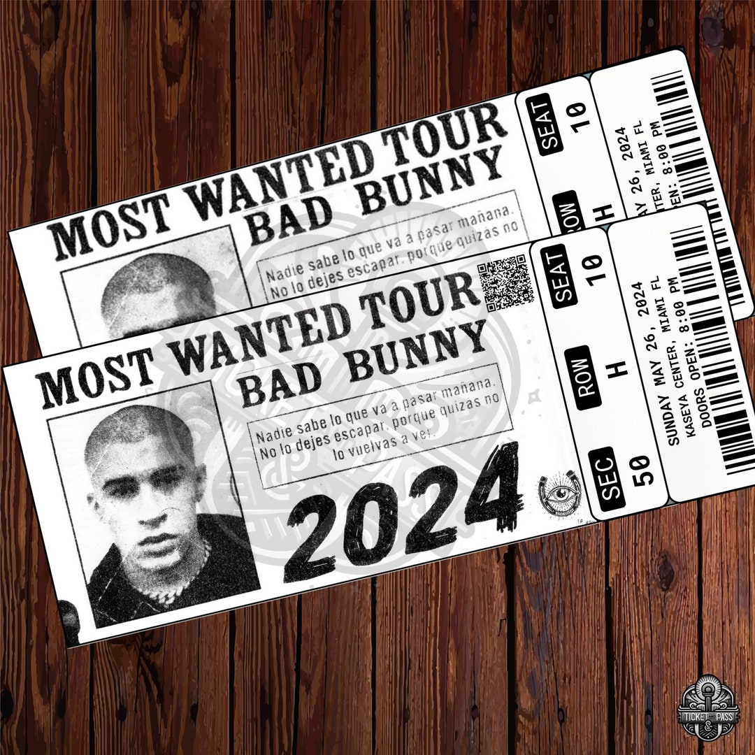 Editable Bad Bunny Most Wanted Tour Ticket/ Bad Bunny Concert Ticket ...