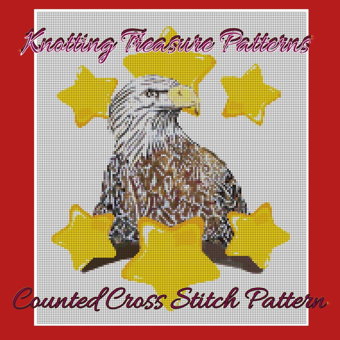 Bald Eagle Surrounded by Posh Stars Artwork Large Counted Cross Stitch ...