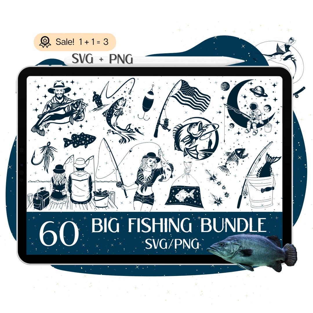 60 Big Fishing SVG Bundle, Fishing SVG, Fishing File for Cricut, Fish ...
