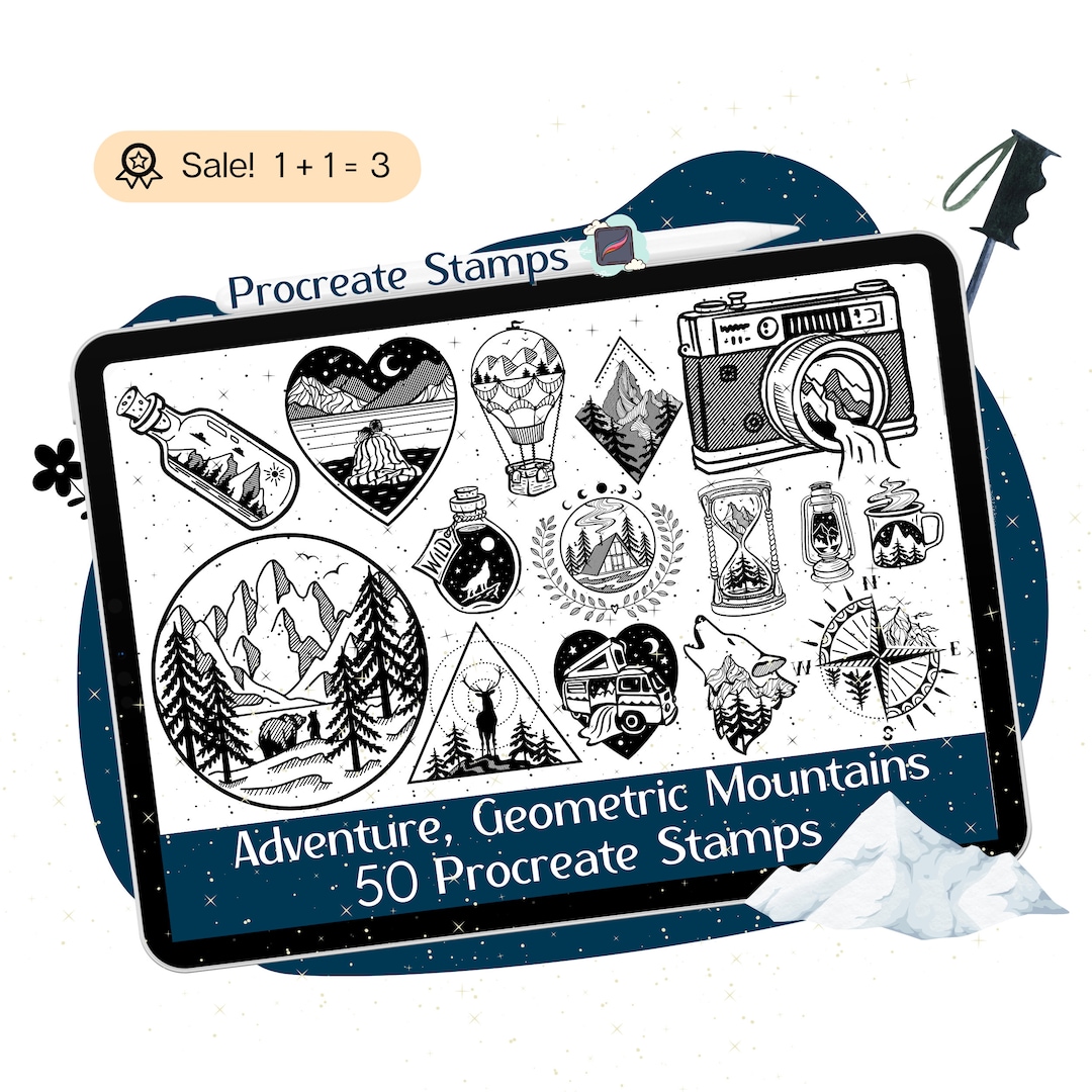 Mountains Procreate STAMPS, 50 Camping Procreate STAMPS, Nature STAMPS ...