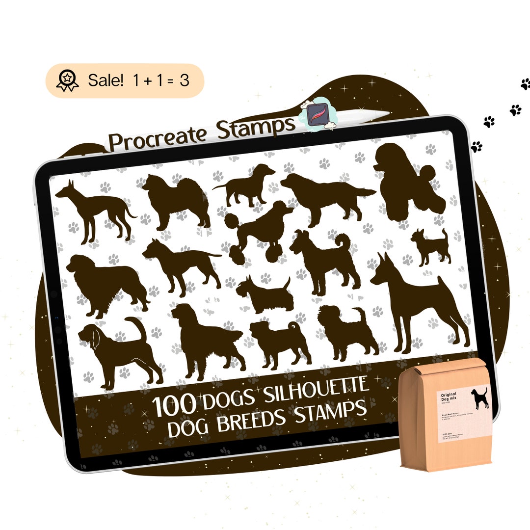 100 Dog Breed Silhouette Procreate STAMPS, Dog Breed Procreate STAMPS ...