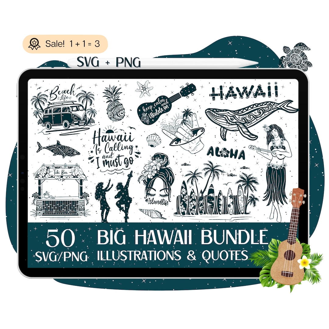 50 Hawaii SVG, Hawaiian SVG Bundle, Hawaiian Quotes Signs, Aloha SVG ...
