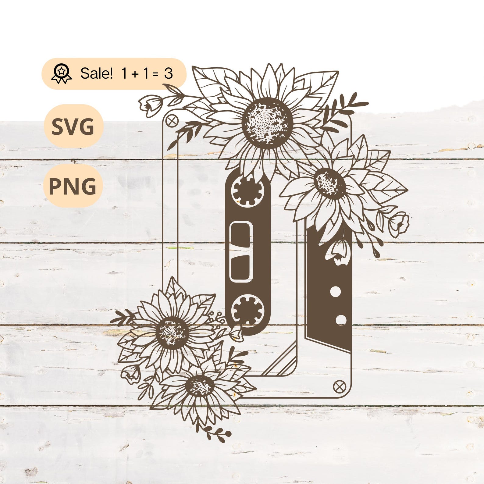 Sunflower Cassette Tape SVG PNG, Wildflower Music Design - Etsy