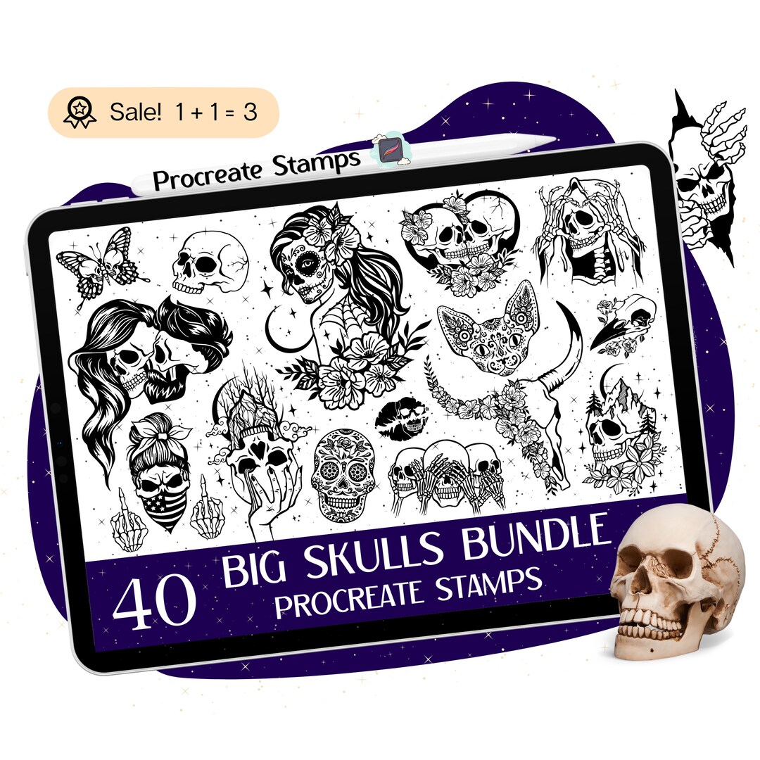 40 Skull Procreate Stamps, Tattoo Brushes (digital Download) - Etsy