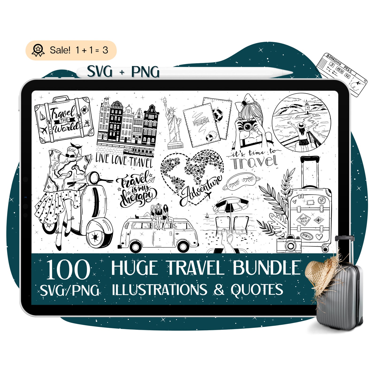 100 Travel SVG Bundle, Adventure Graphics, Vacation Quotes (PNG) - Etsy