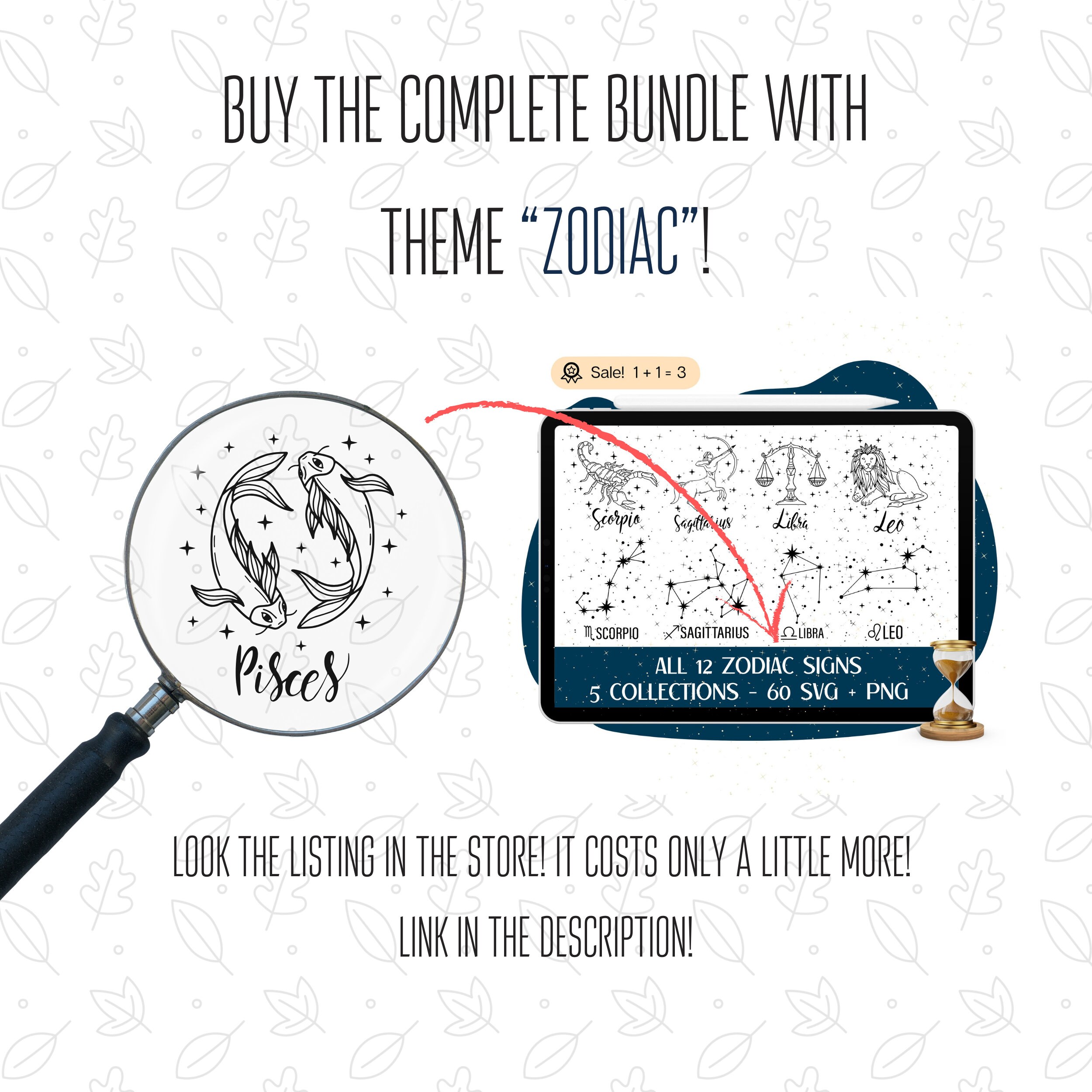 Pisces Zodiac SVG, Celestial Horoscope Clipart (PNG) - Etsy