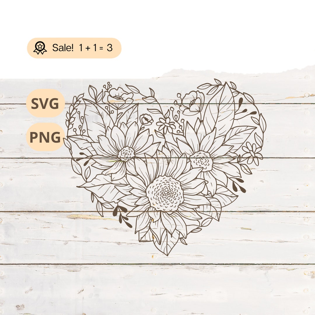 Sunflower Heart SVG PNG, Sun Svg, Sunflower Svg, Wildflower Svg, Heart ...