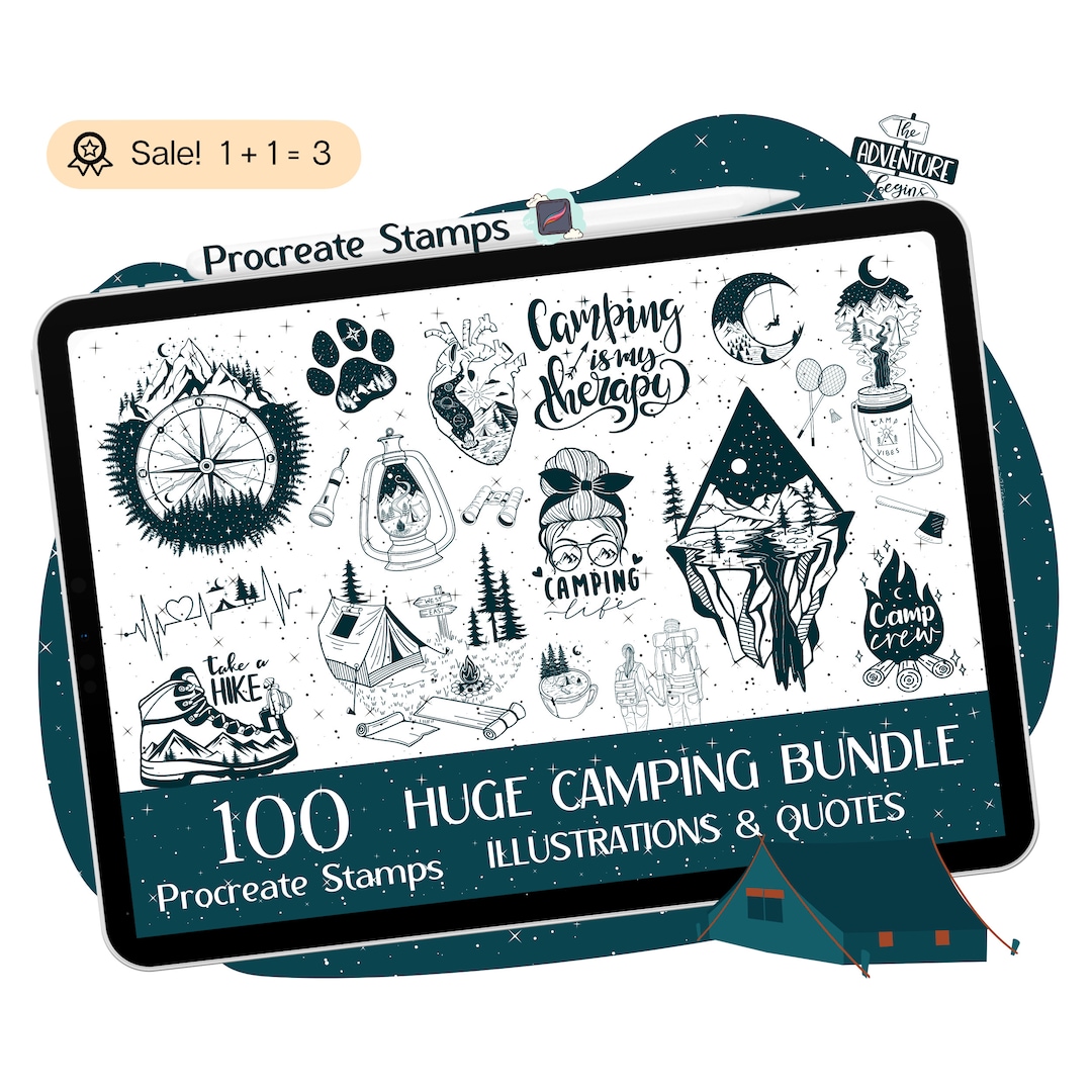 100 Camping Procreate STAMPS, Camping STAMPS, Camping Quotes, Camp ...