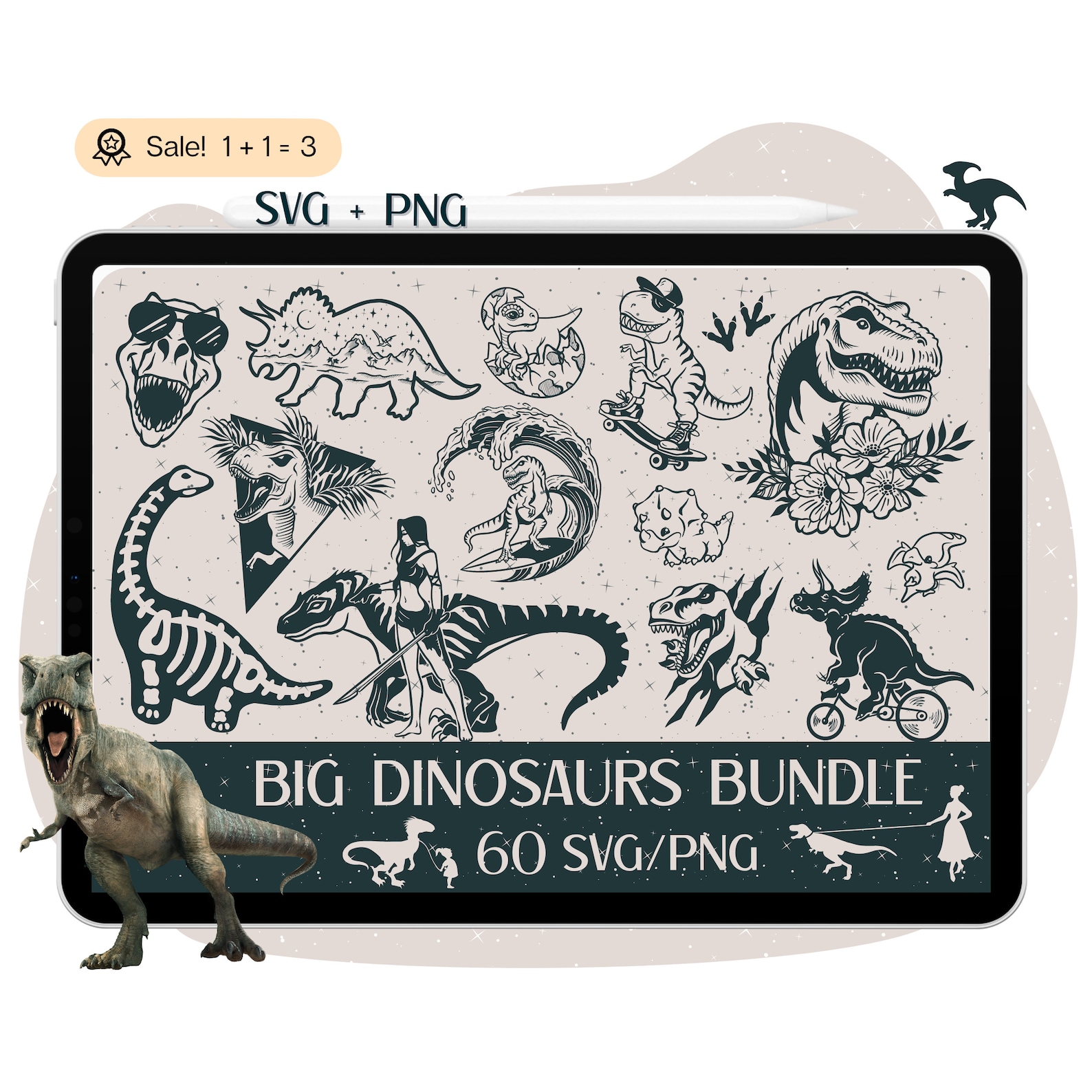 60 Big Dinosaur SVG Bundle, Dinosaur SVG, Dinosaur File for Cricut ...