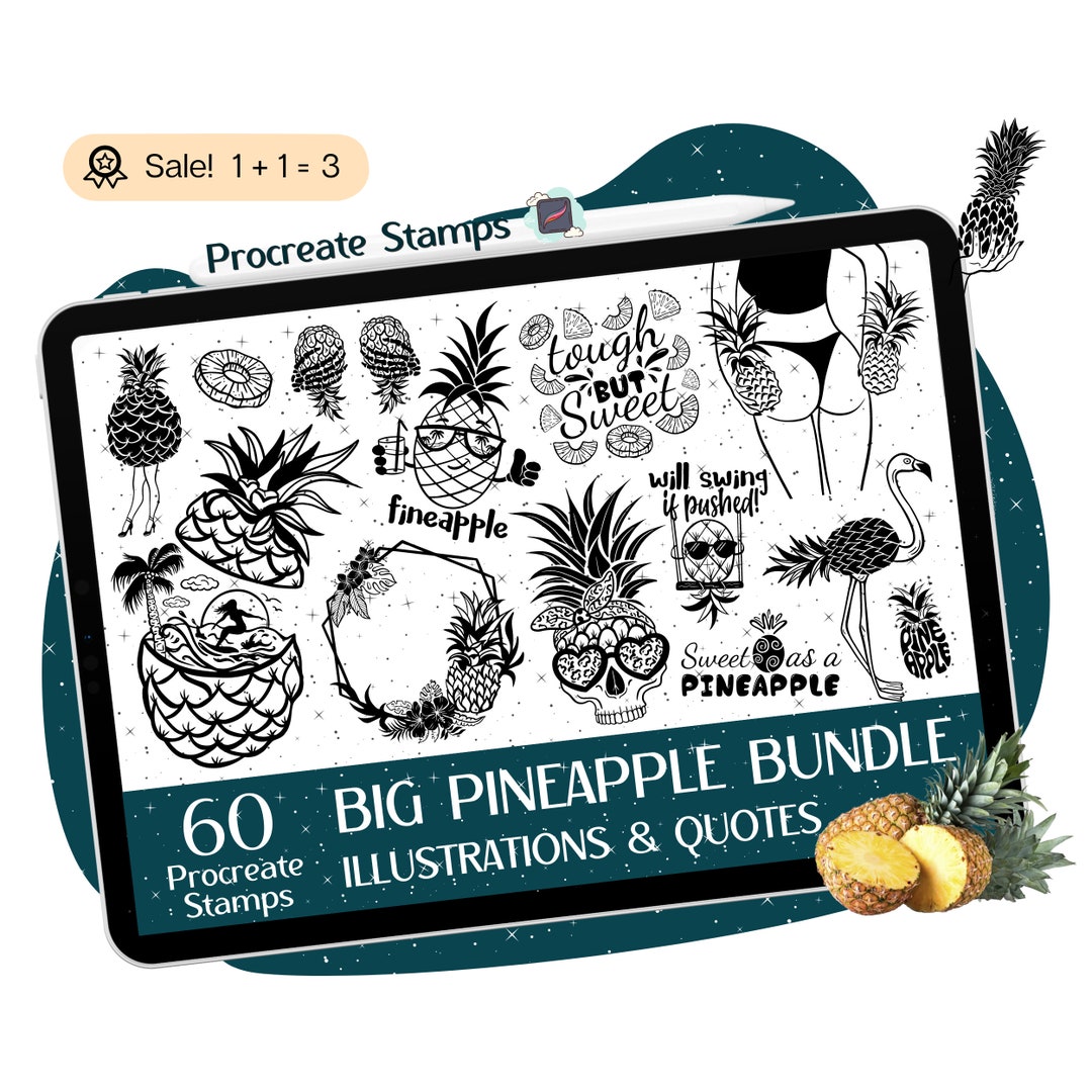 60 Pineapple Procreate STAMPS, Pineapple Quotes STAMPS, Monogram Frames ...