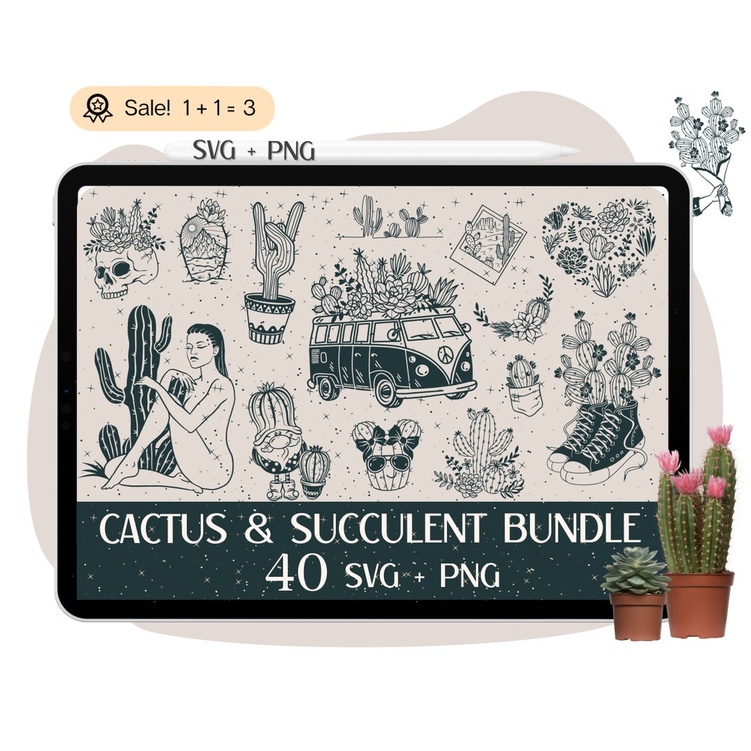 40 Cactus Succulent SVG Bundle, Cactus SVG, Succulent Svg, Desert Scene ...
