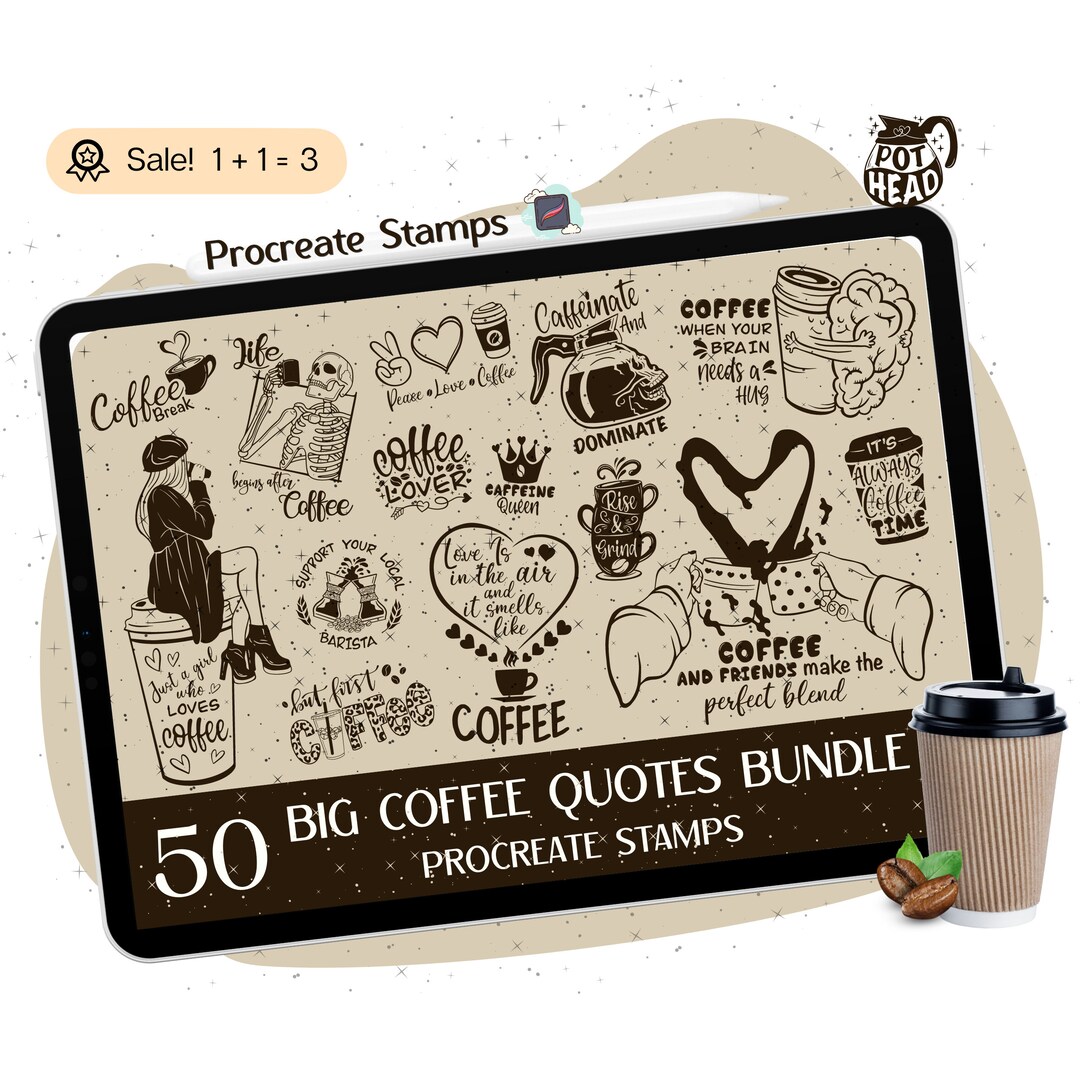 50 Coffee Quotes Procreate STAMPS, Coffee Signs STAMPS, Funny Coffee ...