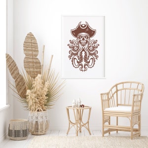 Octopus Skull in Pirate Hat SVG PNG, Pirate Svg, Octopus Svg, Skull Svg ...