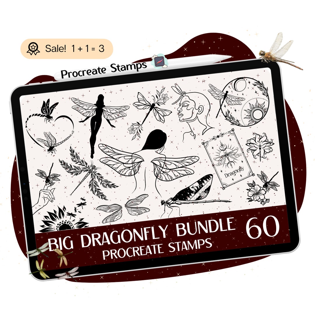 60 Dragonfly Procreate STAMPS, Dragonfly Procreate BRUSHES, Dragonfly ...