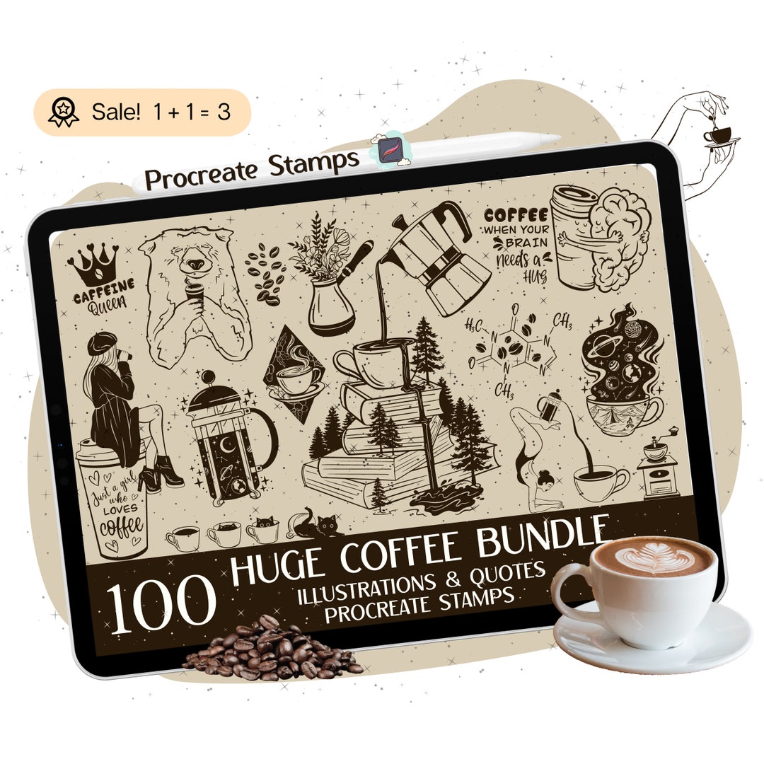 100 Coffee Procreate STAMPS, Coffee Signs, Iced Coffee Stamps, Coffee ...