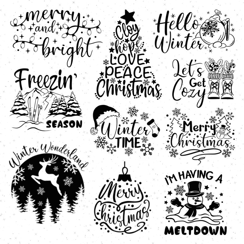 Winter Christmas Quotes SVG Bundle, Holiday Designs (PNG) - Etsy