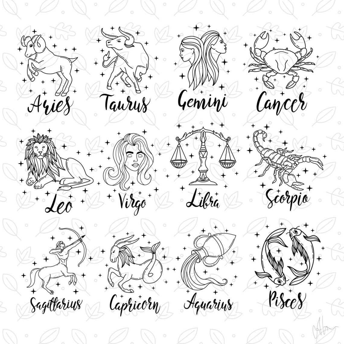Zodiac Signs Procreate STAMPS 60 Zodiac STAMPS Zodiac - Etsy