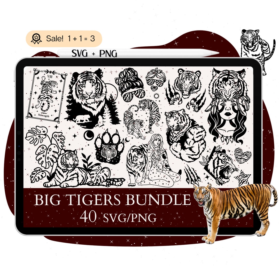 Tiger SVG Bundle, Tiger Face Clipart, T-shirt Design (40 SVG + PNG) - Etsy