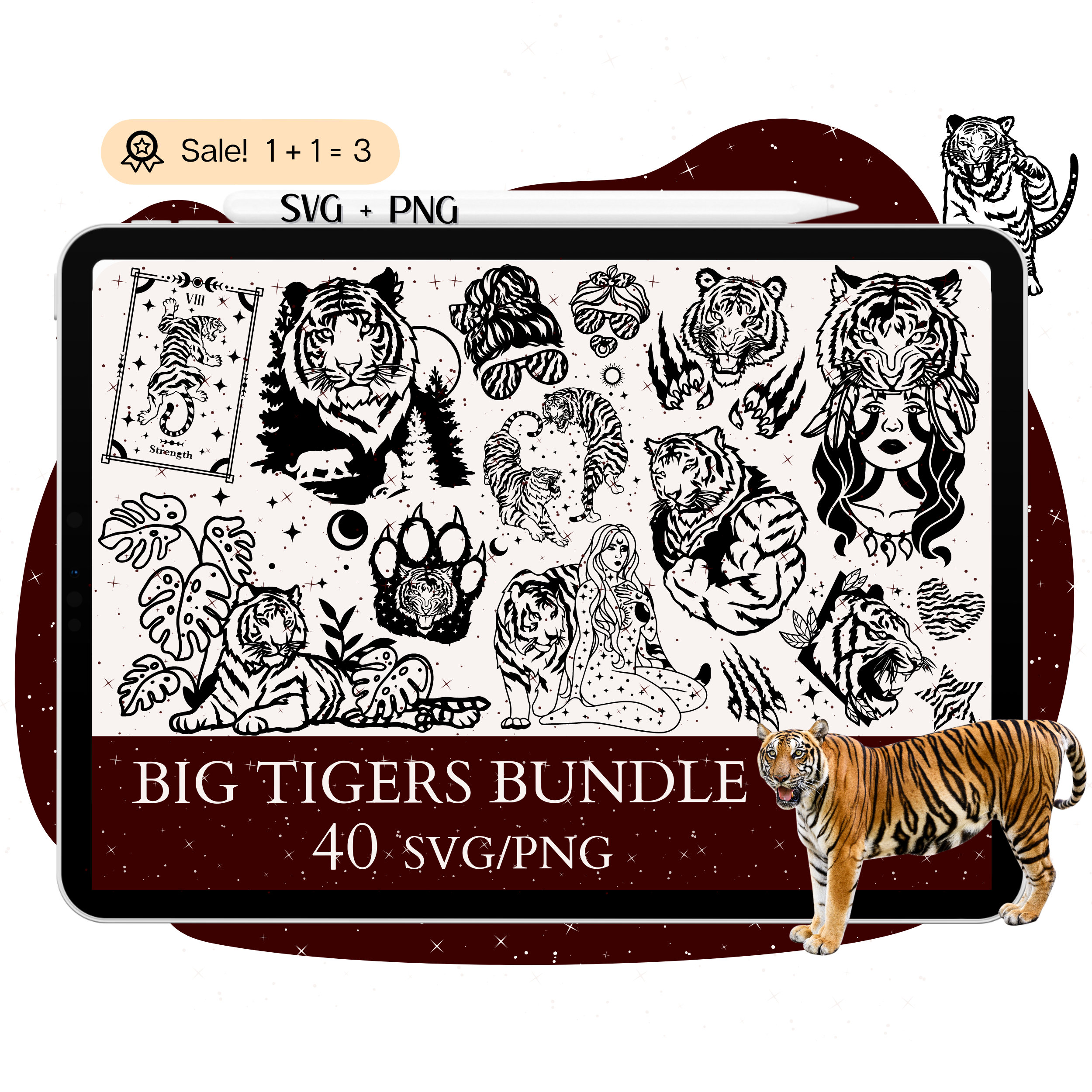 Tiger SVG Bundle, Tiger Face Clipart, T-shirt Design (40 SVG + PNG) - Etsy