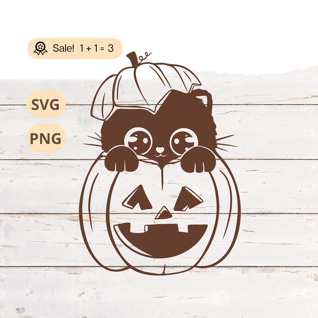Kitten in Pumpkin SVG, Fall Halloween Cut File (PNG) - Etsy