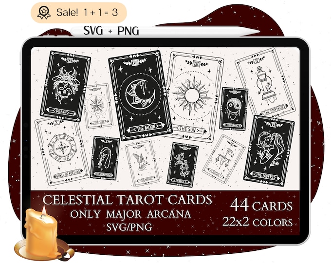 Hand-drawn Tarot Cards Set SVG PNG, Major Arcana Svg, Celestial Tarot ...