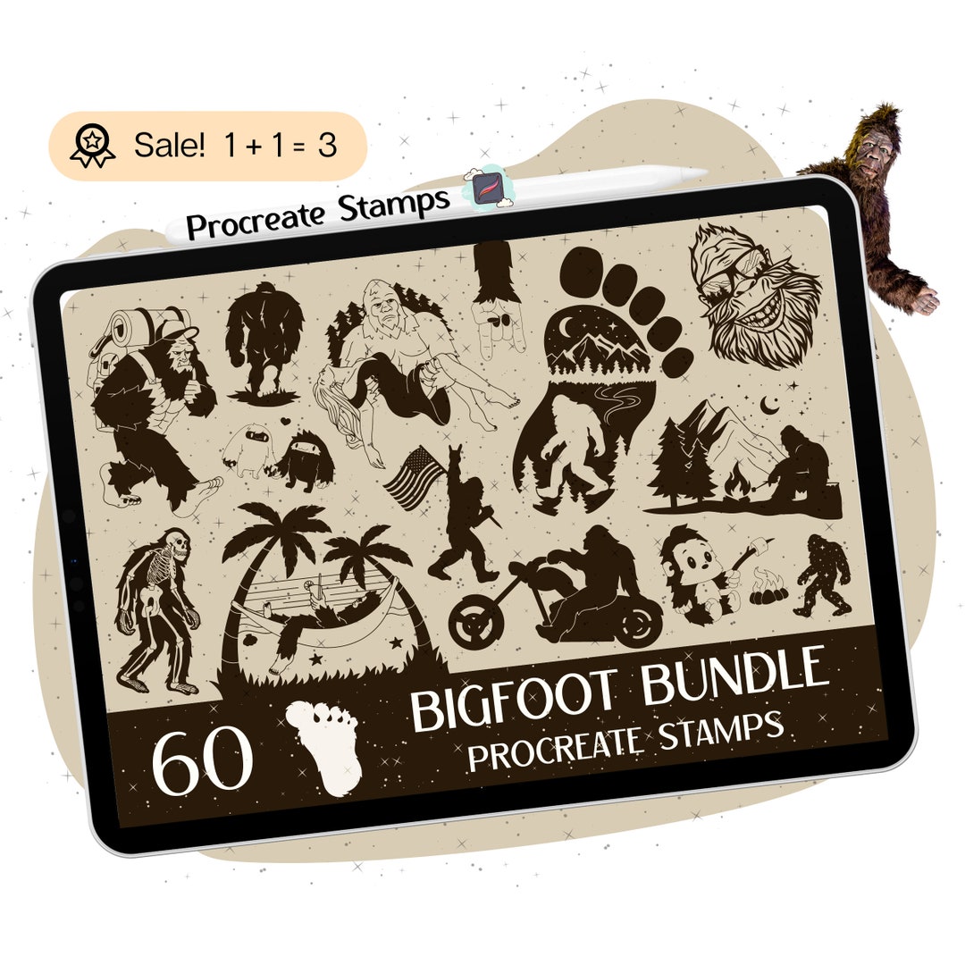 60 Bigfoot Procreate Stamps, Sasquatch Brushes, Yeti Doodle Tattoo ...