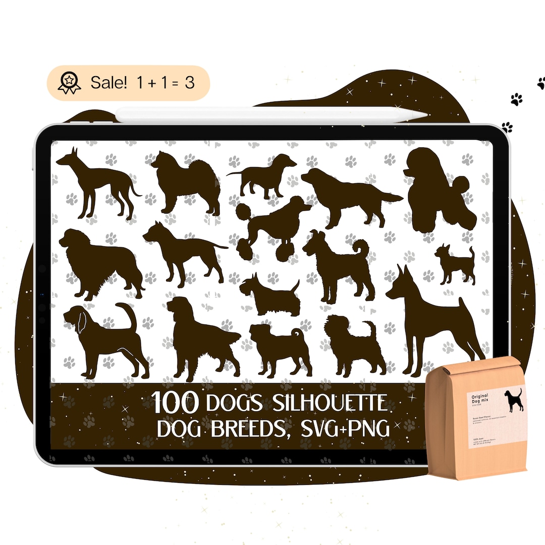 100 Dog Breed Silhouette Bundle, Dog Silhouette SVG File, Dogs Breeds ...