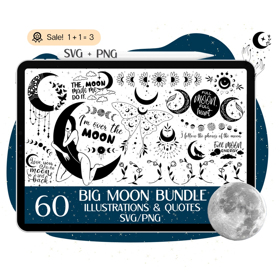 60 Celestial Moon SVG Bundle, Moon SVG, Moon Phase Svg, Moon Quotes Svg ...
